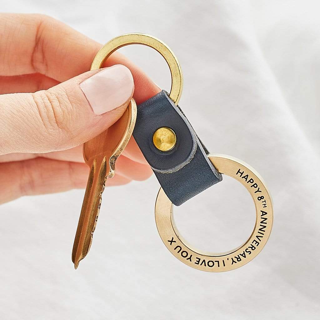 Personalised Luxury Bronze Circular Leather Keyring | Create Gift Love